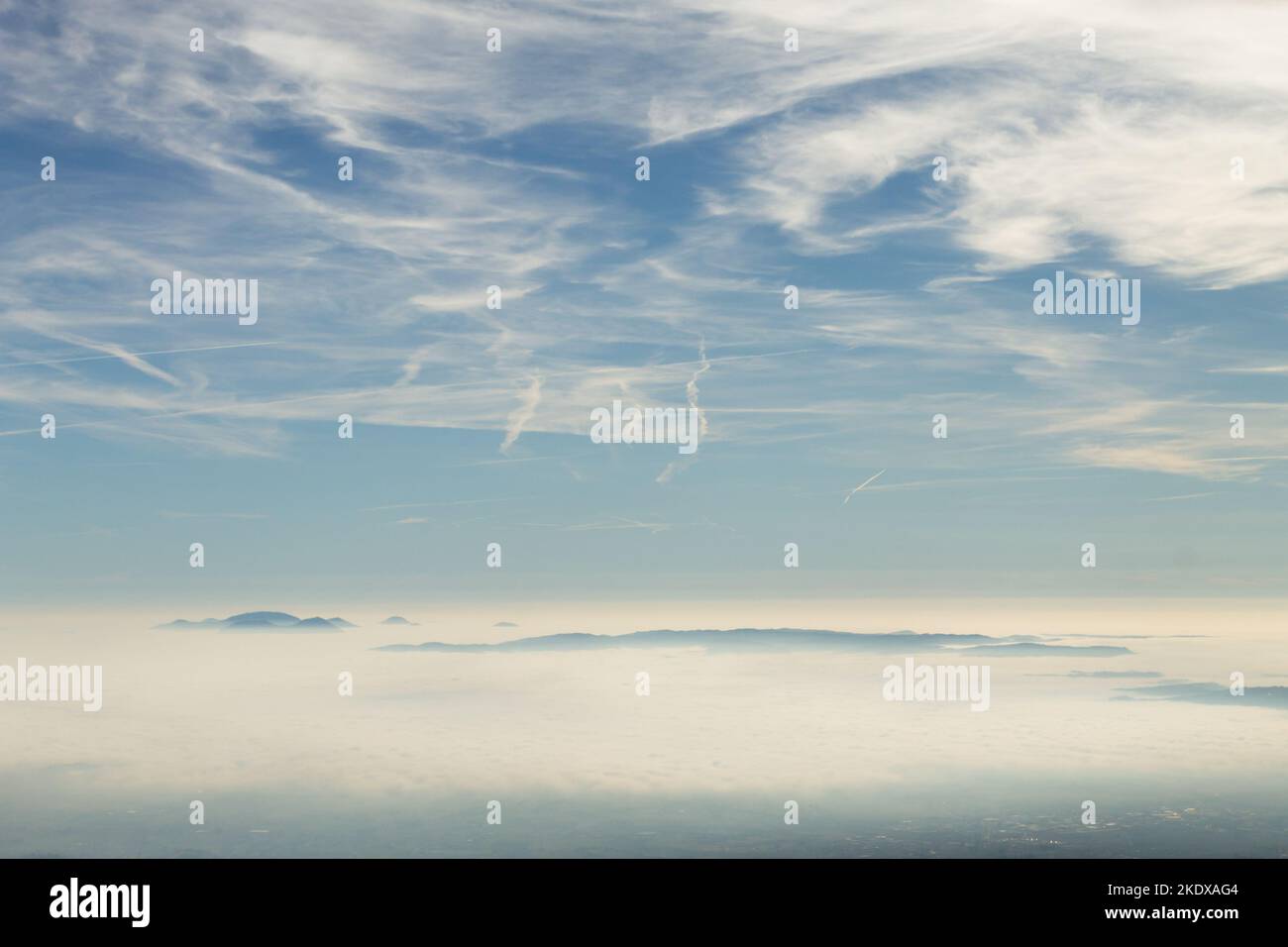 Sky with clouds over foggy plain. Sky background Stock Photo - Alamy