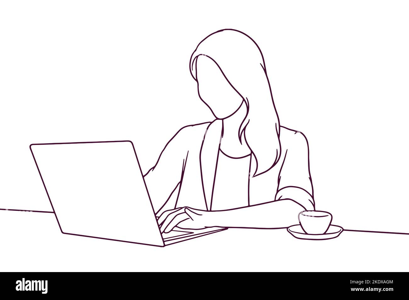 Laptop in cafe woman Stock Vector Images - Alamy