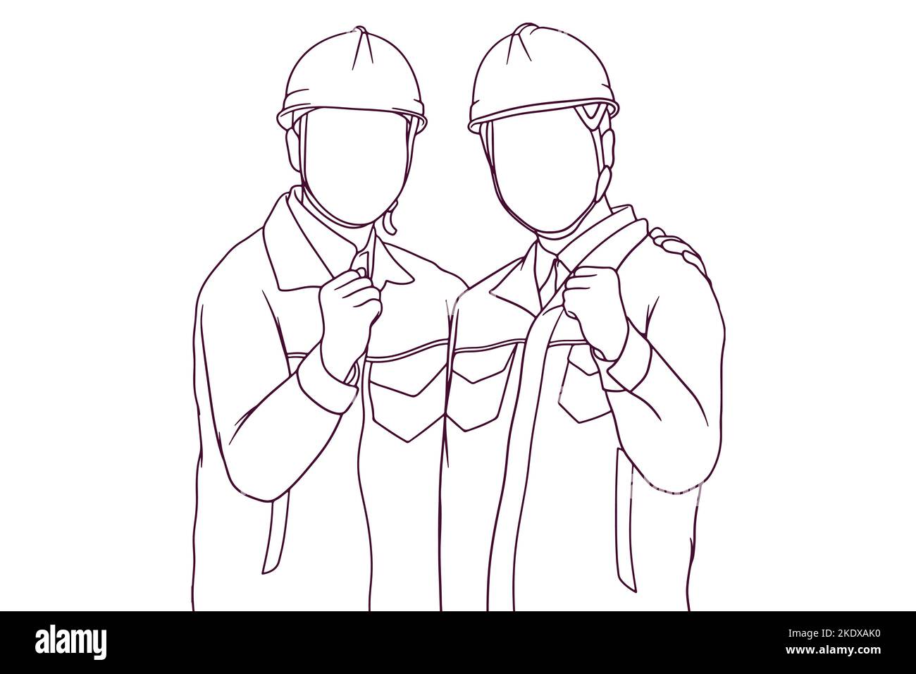 engineer team showing success gesture hand drawn style vector ...
