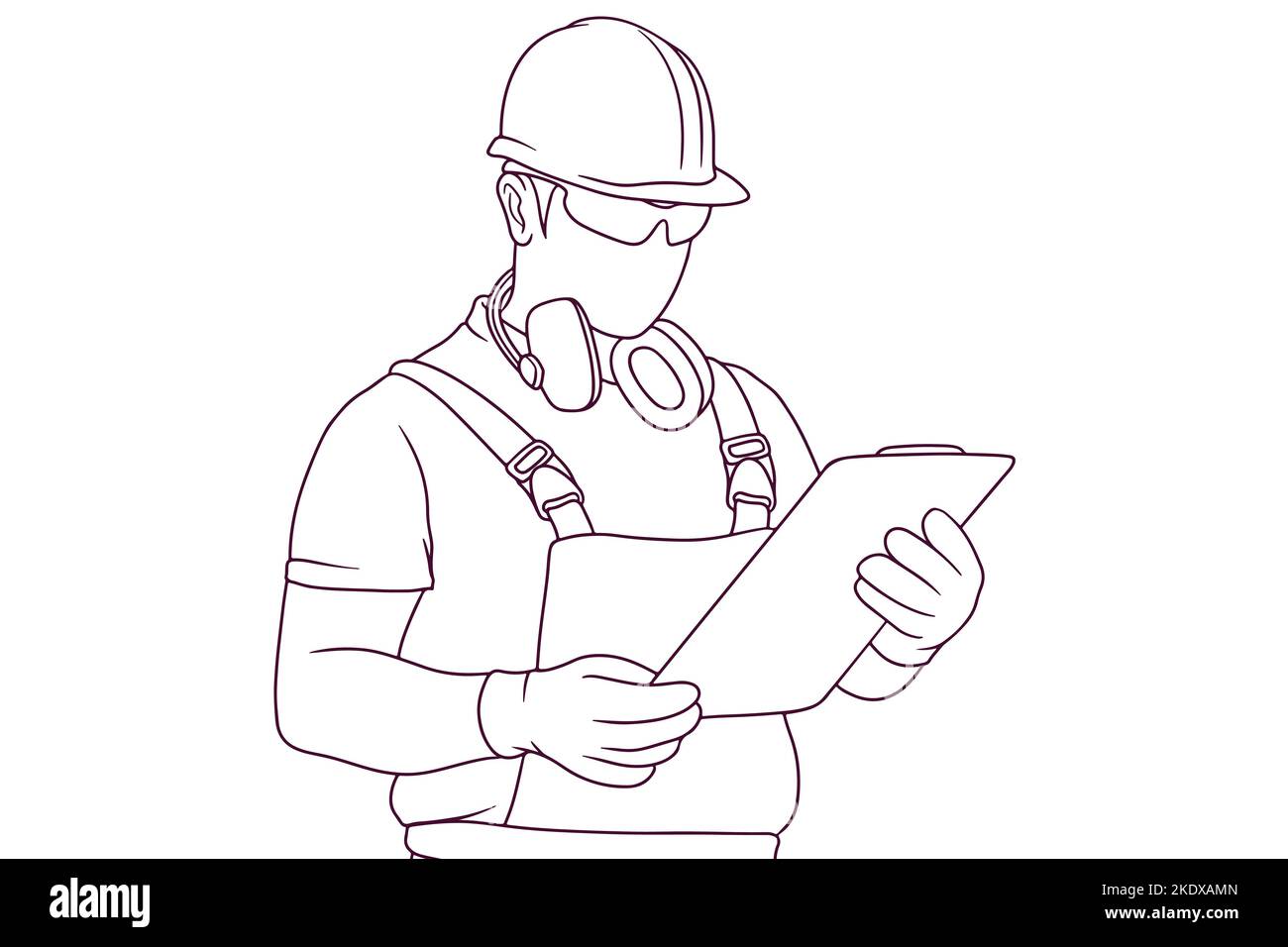 engineer looking at clipboard hand drawn style vector illustration ...