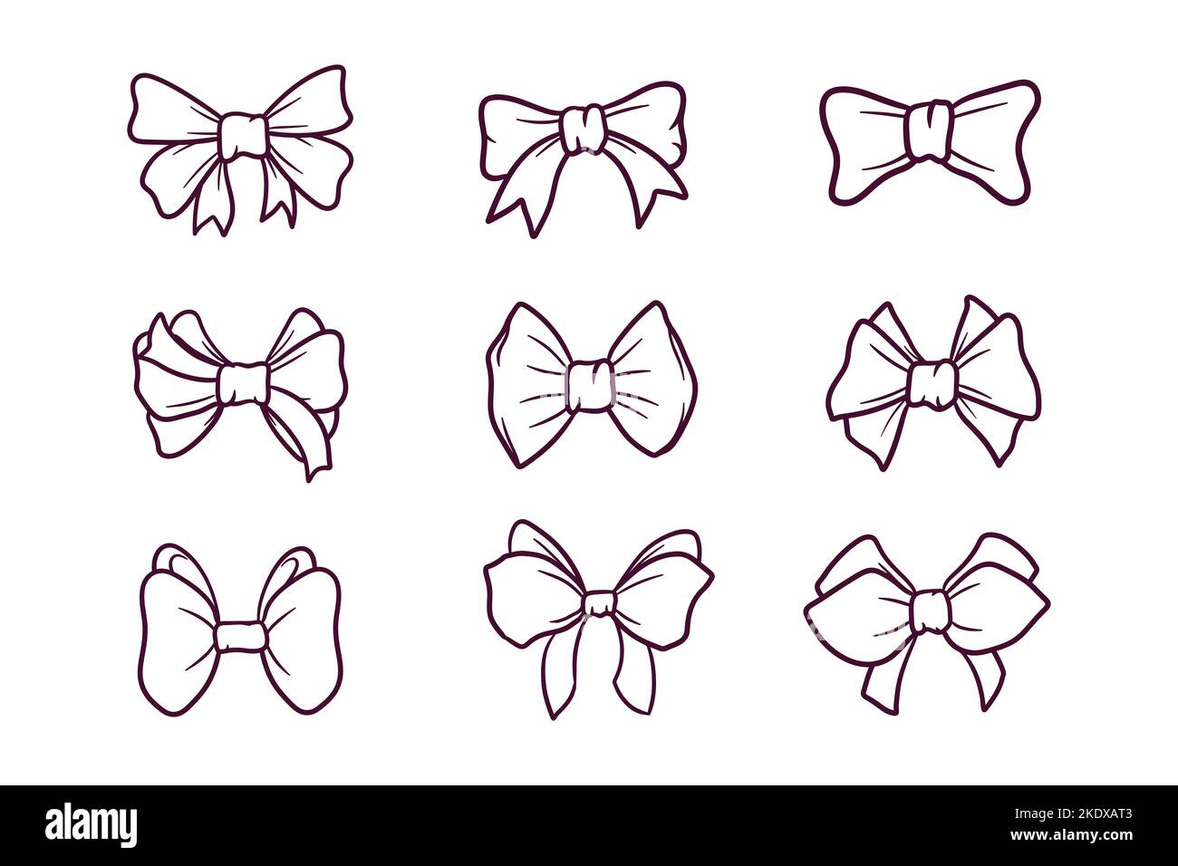 set of hand drawn bows with ribbon illustration Stock Vector Image & Art - Alamy