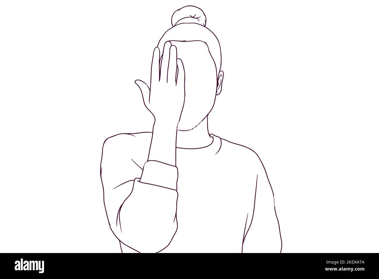girl covering her face with her palm hand drawn style vector ...