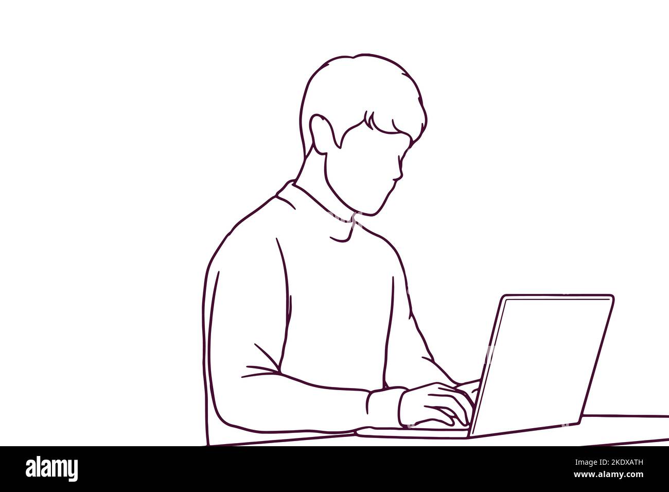 hand drawn casual business man working on laptop illustration Stock ...