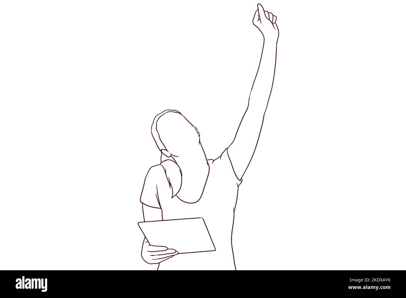 happy exited young woman while holding a tablet. happy reaction concept ...
