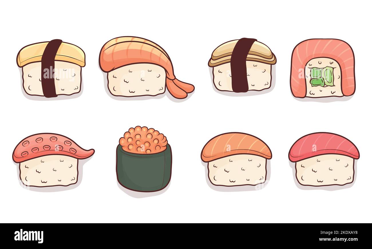 set of hand drawn kawaii sushi Stock Vector Image & Art - Alamy