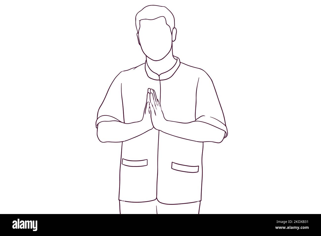 male tourist guide showing greeting gesture hand drawn style vector ...