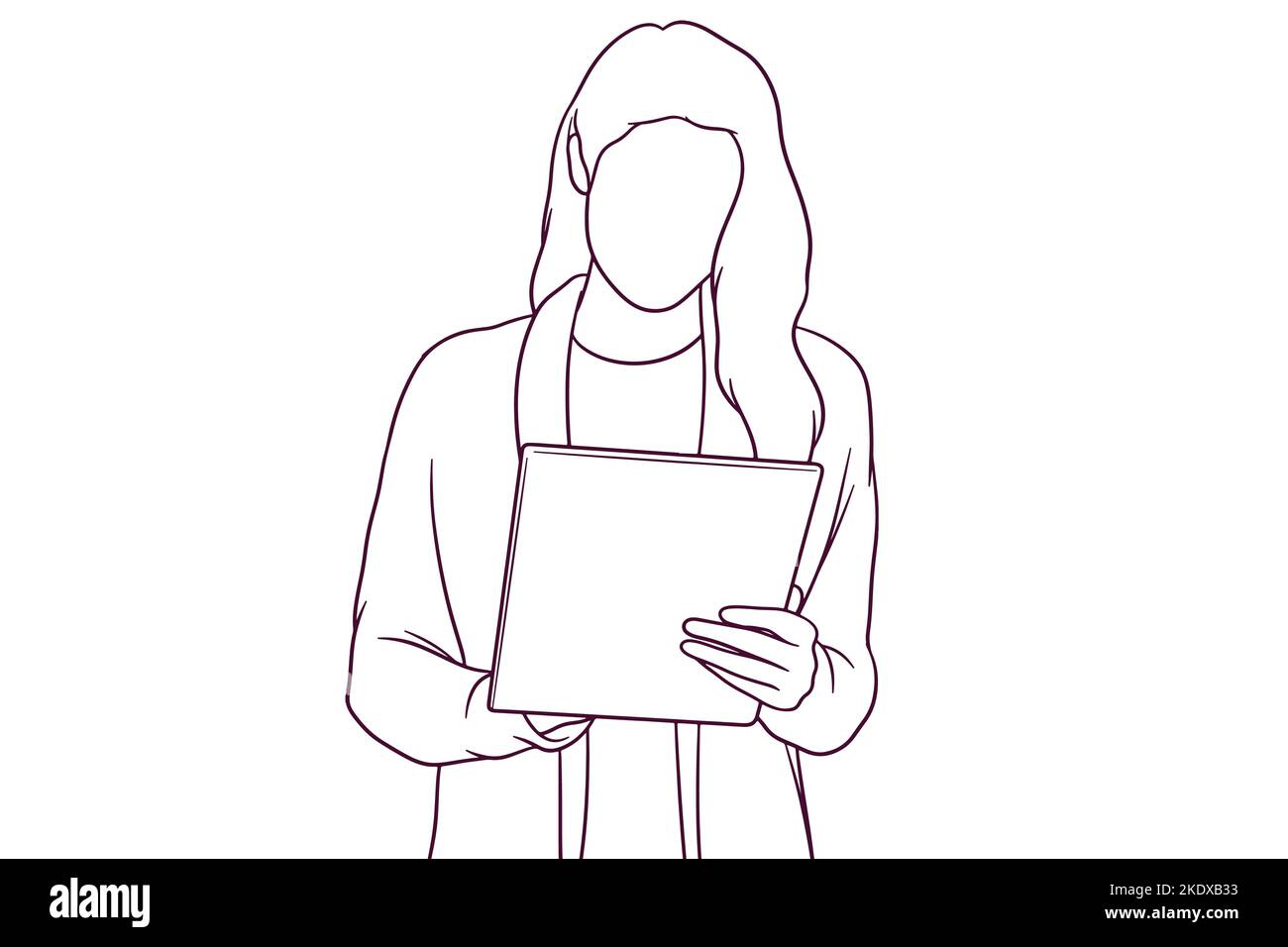 hand drawn young student studying with tablet illustration Stock Vector ...