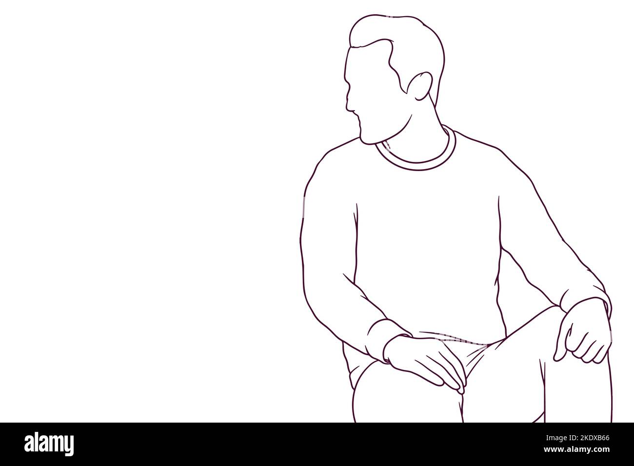 men in casual sitting while looking around. hand drawn style vector ...