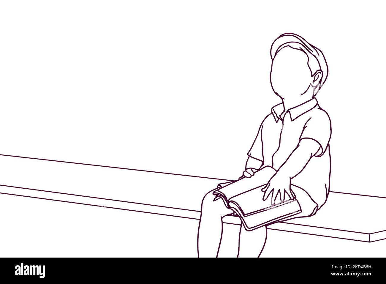 hand drawn happy child reading a book illustration Stock Vector Image ...