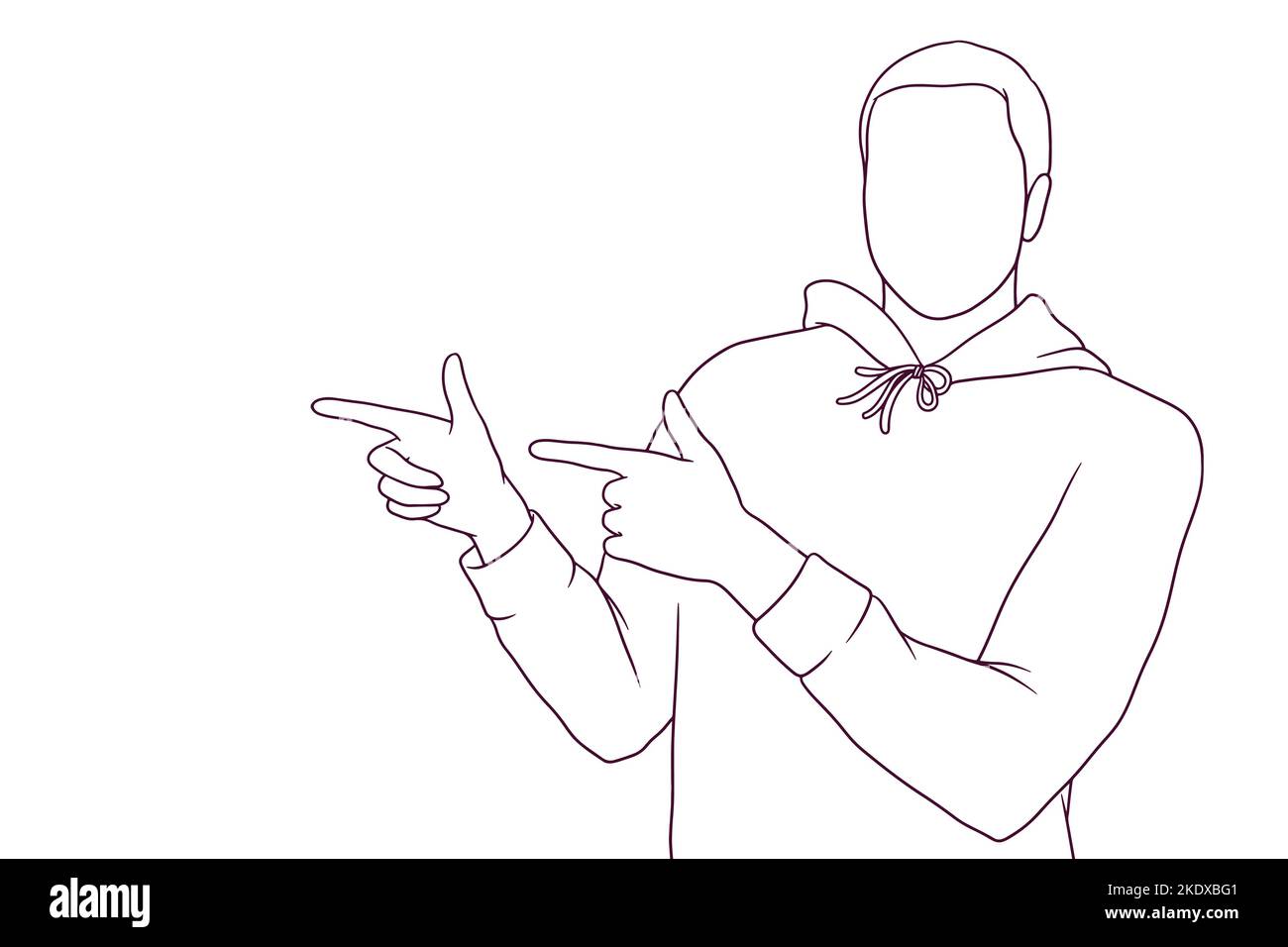 young man pointing his finger hand drawn style vector illustration ...