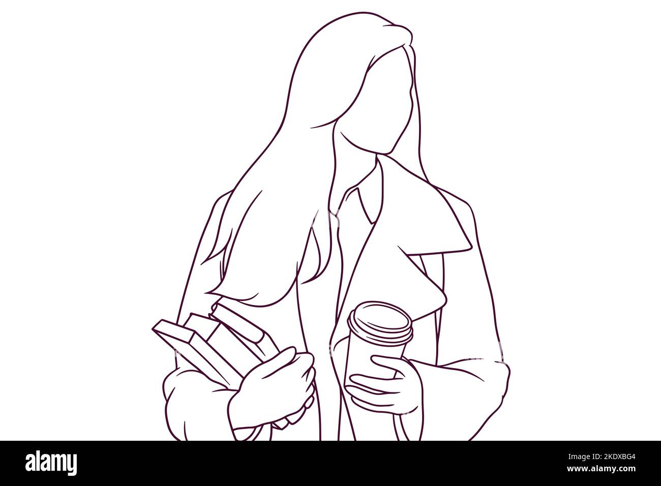 young student girl holding books hand drawn style vector illustration ...