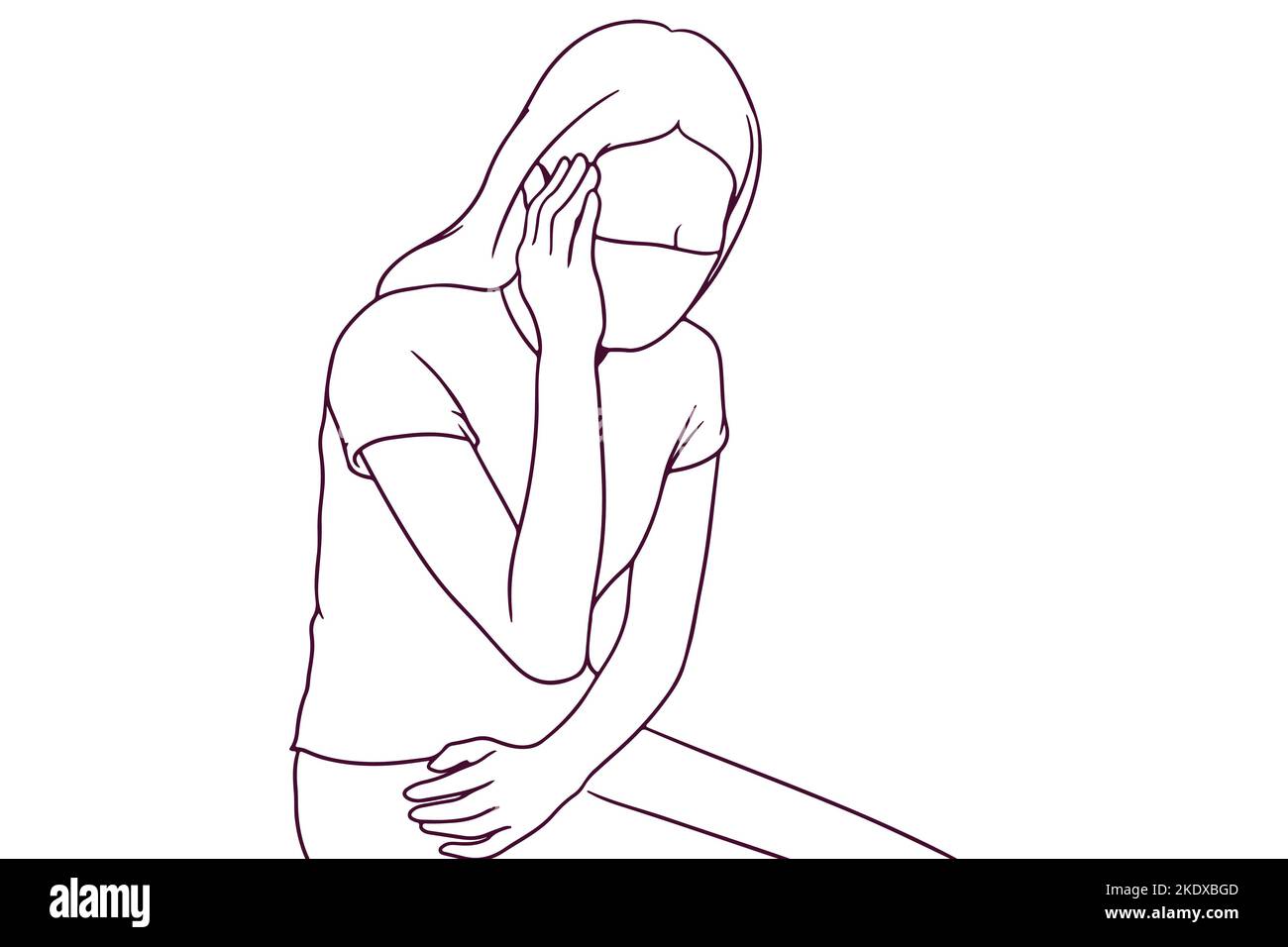 young woman has headache hand drawn style vector illustration Stock ...