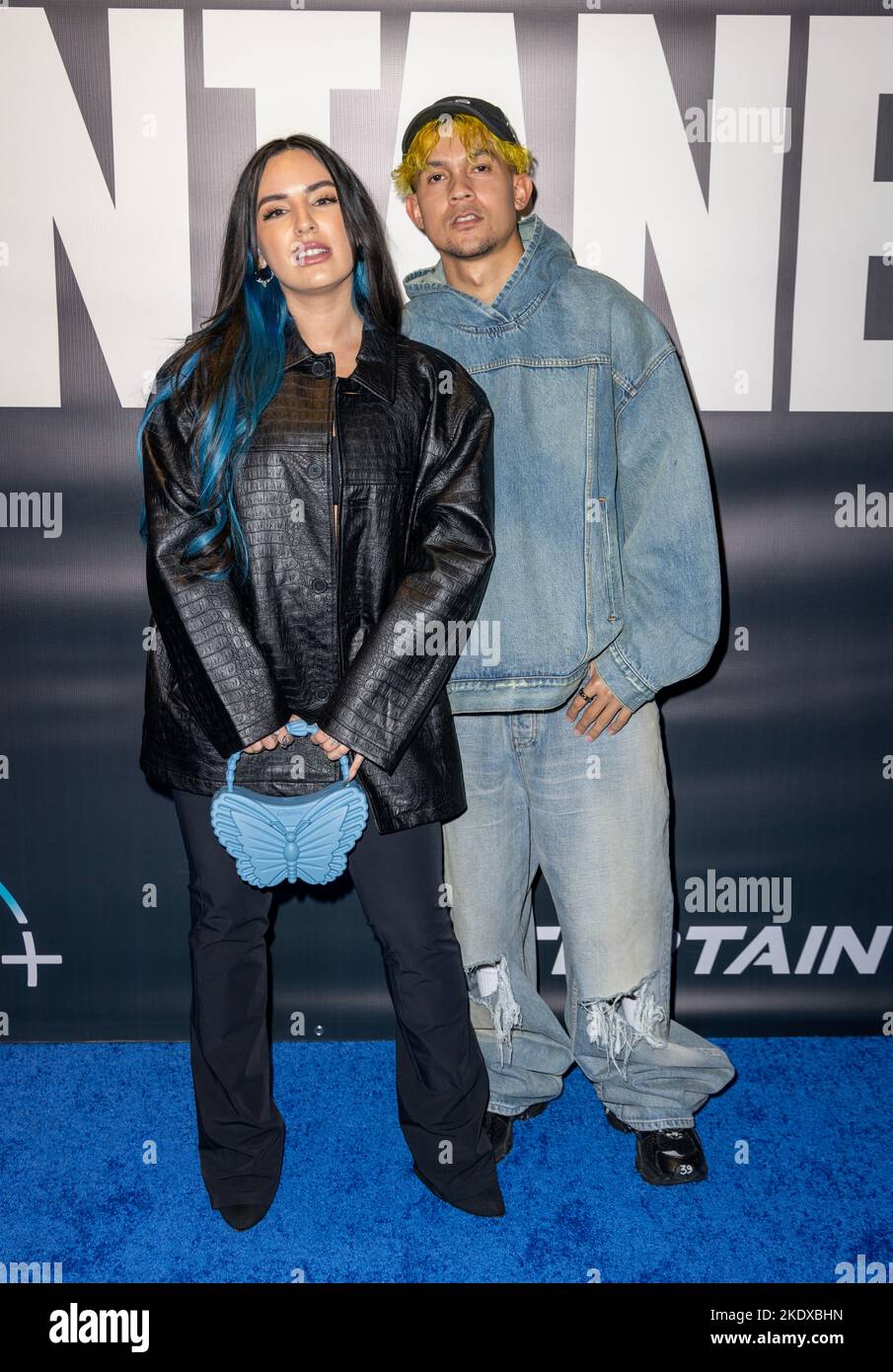 MIAMI, FL - NOV 8: Yasiria Ayala and Tainy are seen during the premier of Los Montaner (Disney+ ...
