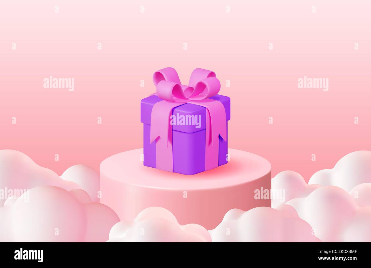 3D Pink Podium with Gift Box in Fluffy Clouds Stock Vector Image & Art ...