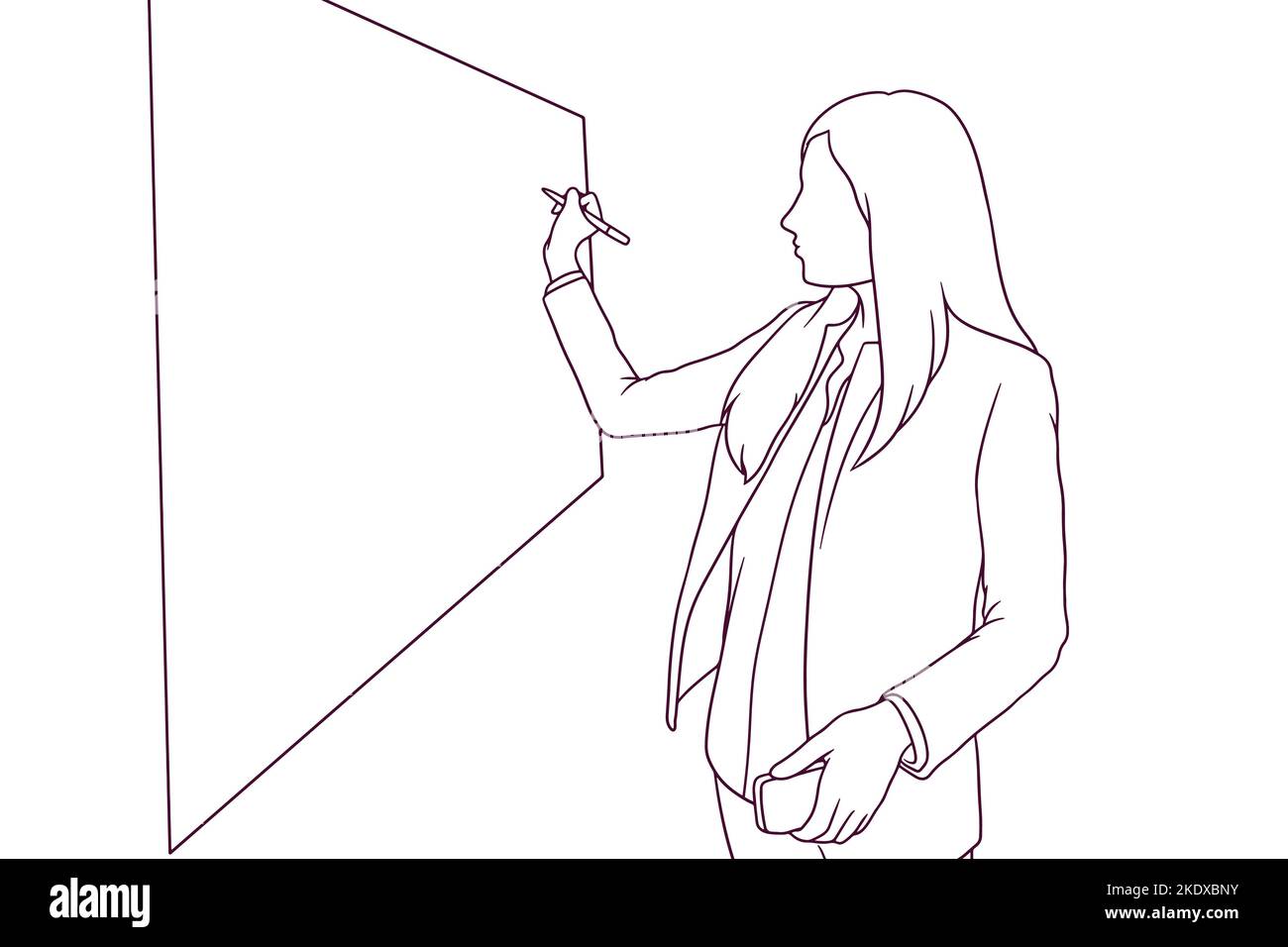 woman teacher writing on white board. education concept. hand drawn ...