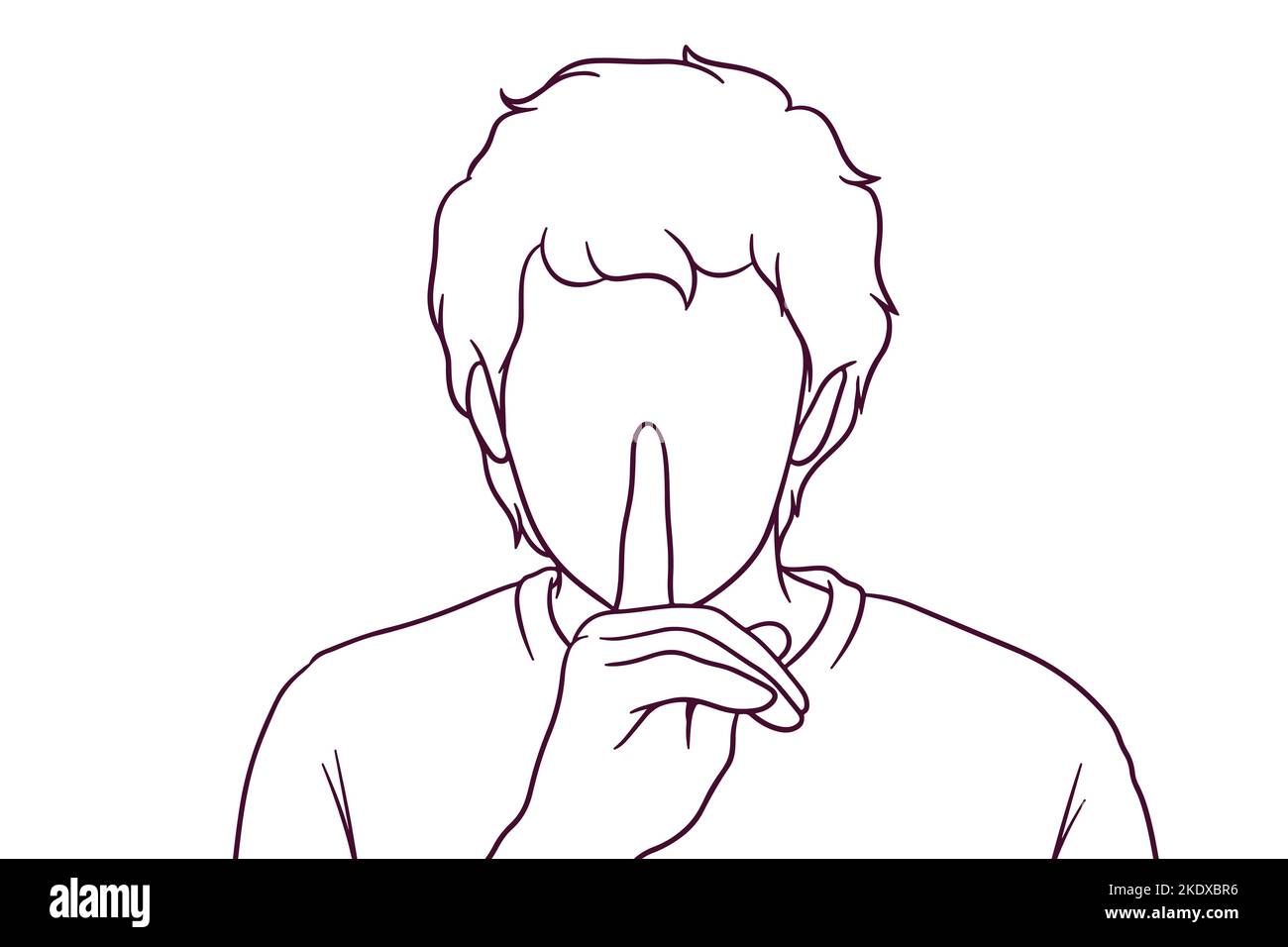 young man showing silent gesture. privacy concept. hand drawn style ...