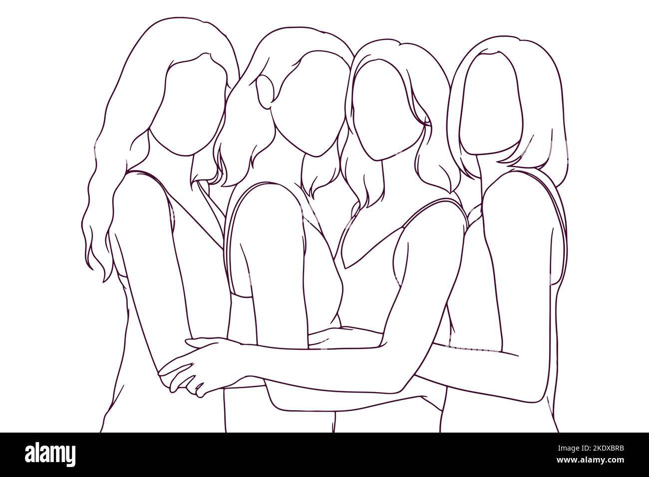 Young Girls Hugging Hand Drawn Style Vector Illustration Stock Vector Image And Art Alamy