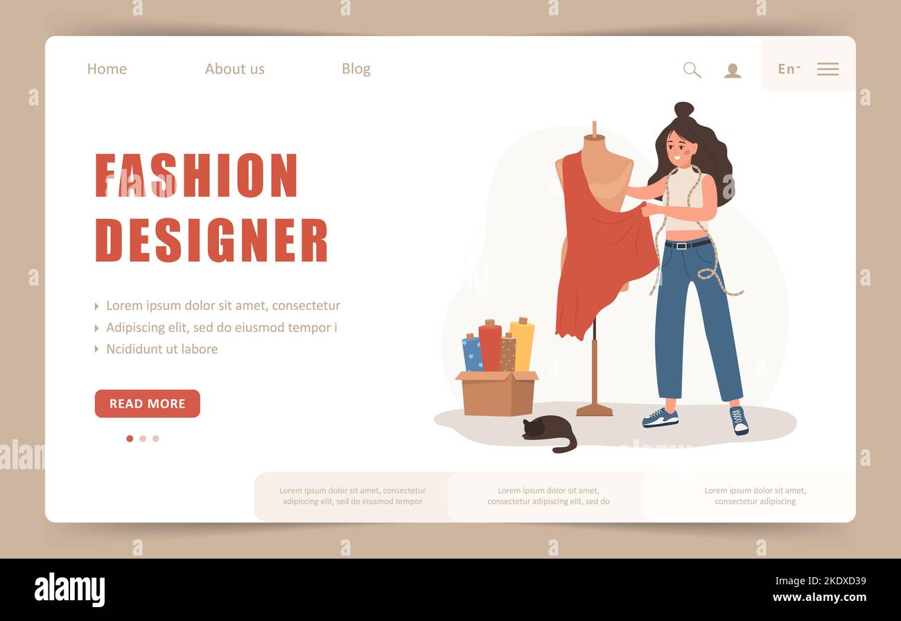 Fashion designer landing page or web banner template. Woman seamstress ...