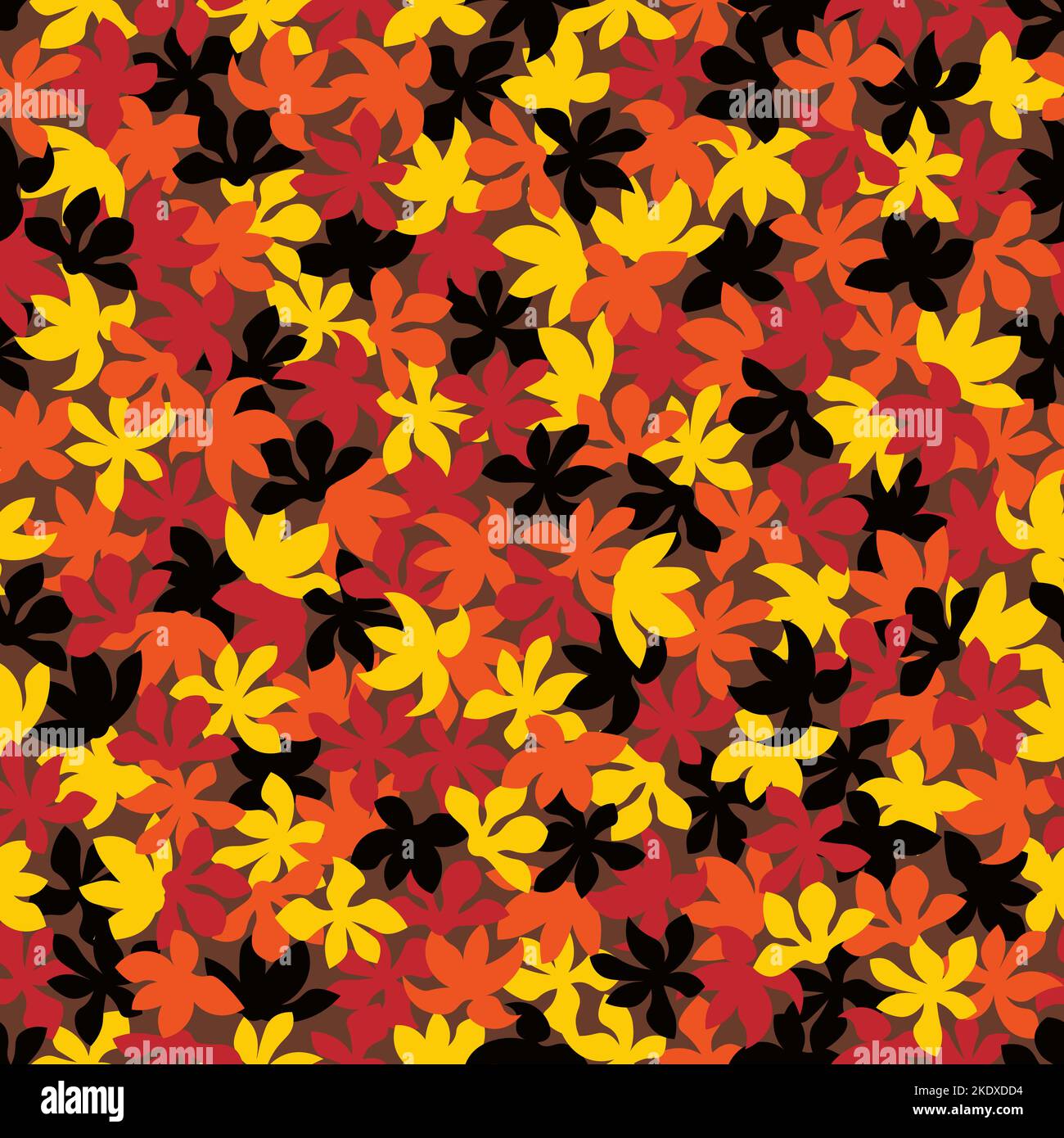 Vector seamless red, orange, yellow and black colored leaf pattern ...