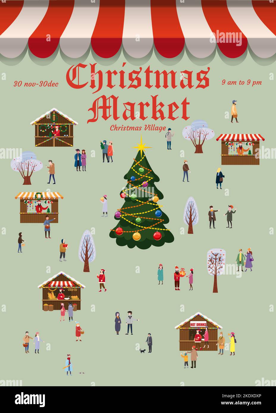 Poster Christmas market, background. Xmas fair card with decorated ...