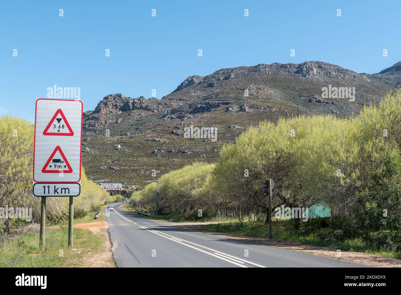 Warning signs at the start of road R301 through Bainskloof Pass between ...