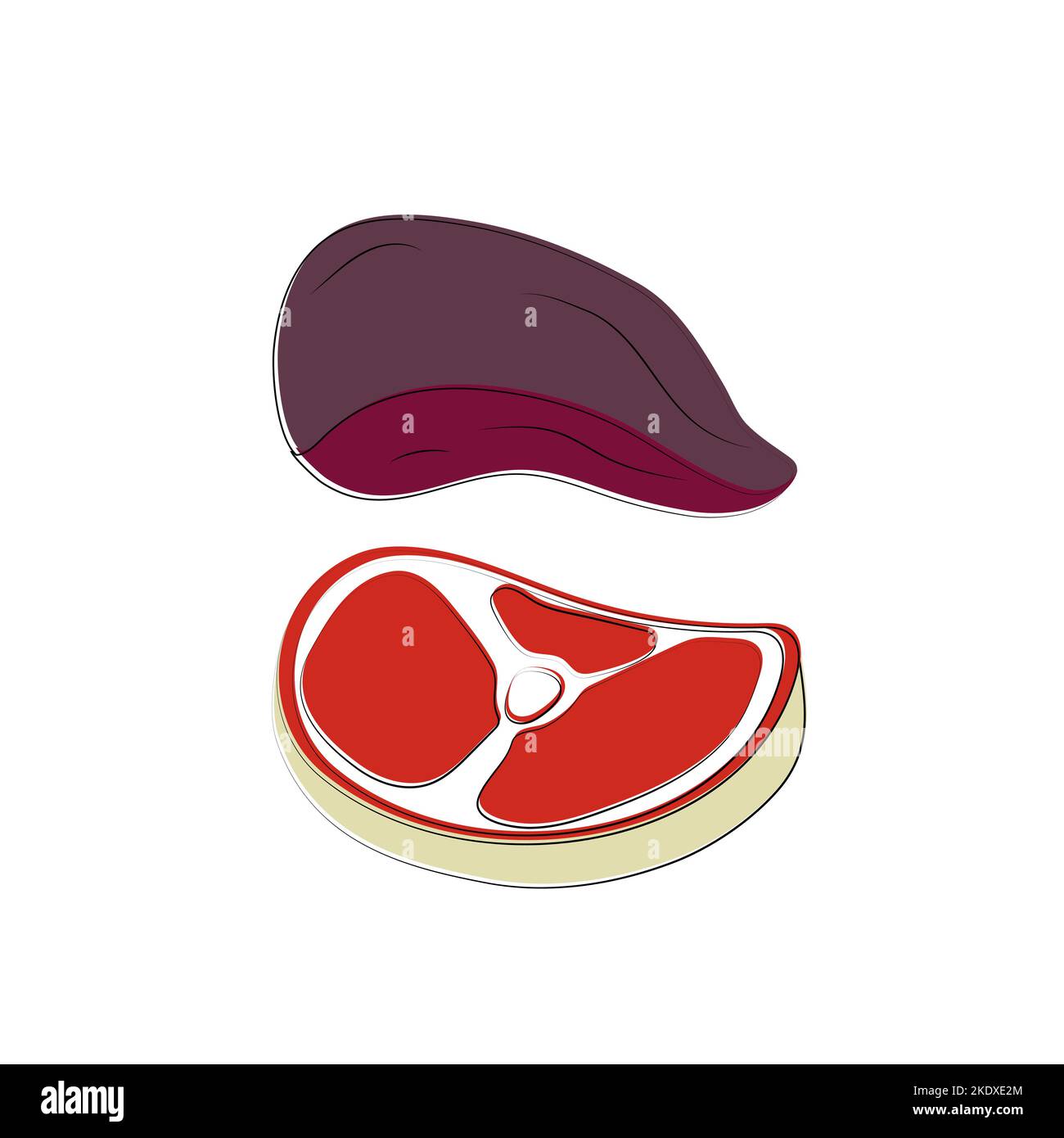Meat steak and liver icons signs. Vector cartoon hand drawn ...