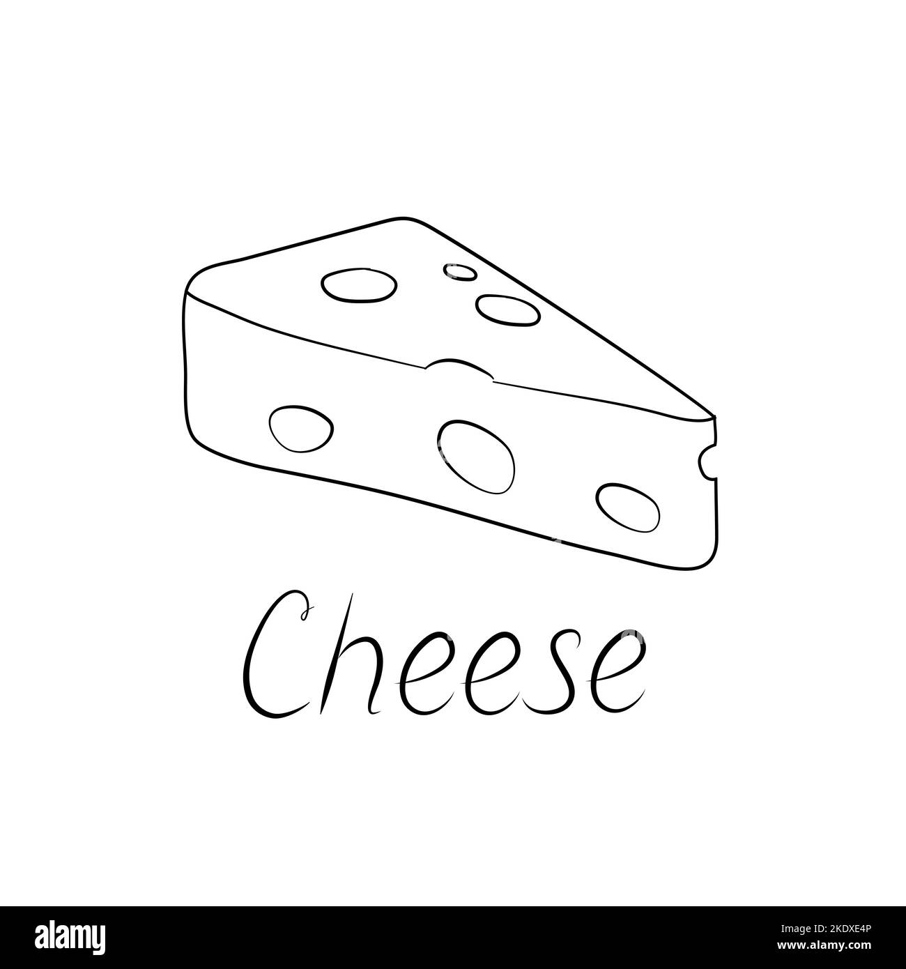 Cheese illustration and hand-written inscription. Piece of cheese sign ...