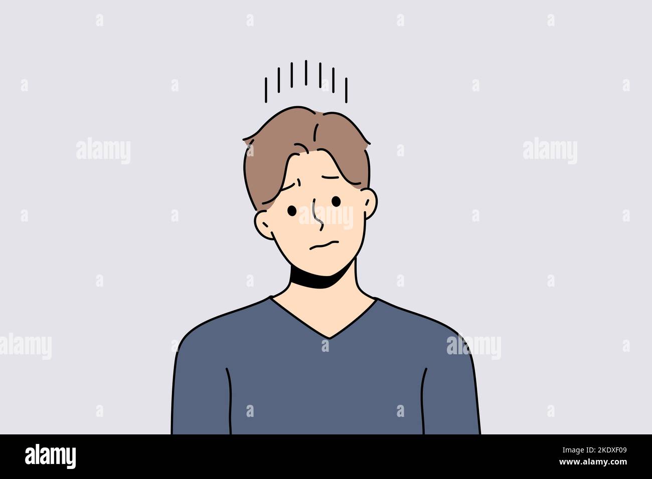 Unhappy young man suffer from repetitive thoughts in head. Upset ...