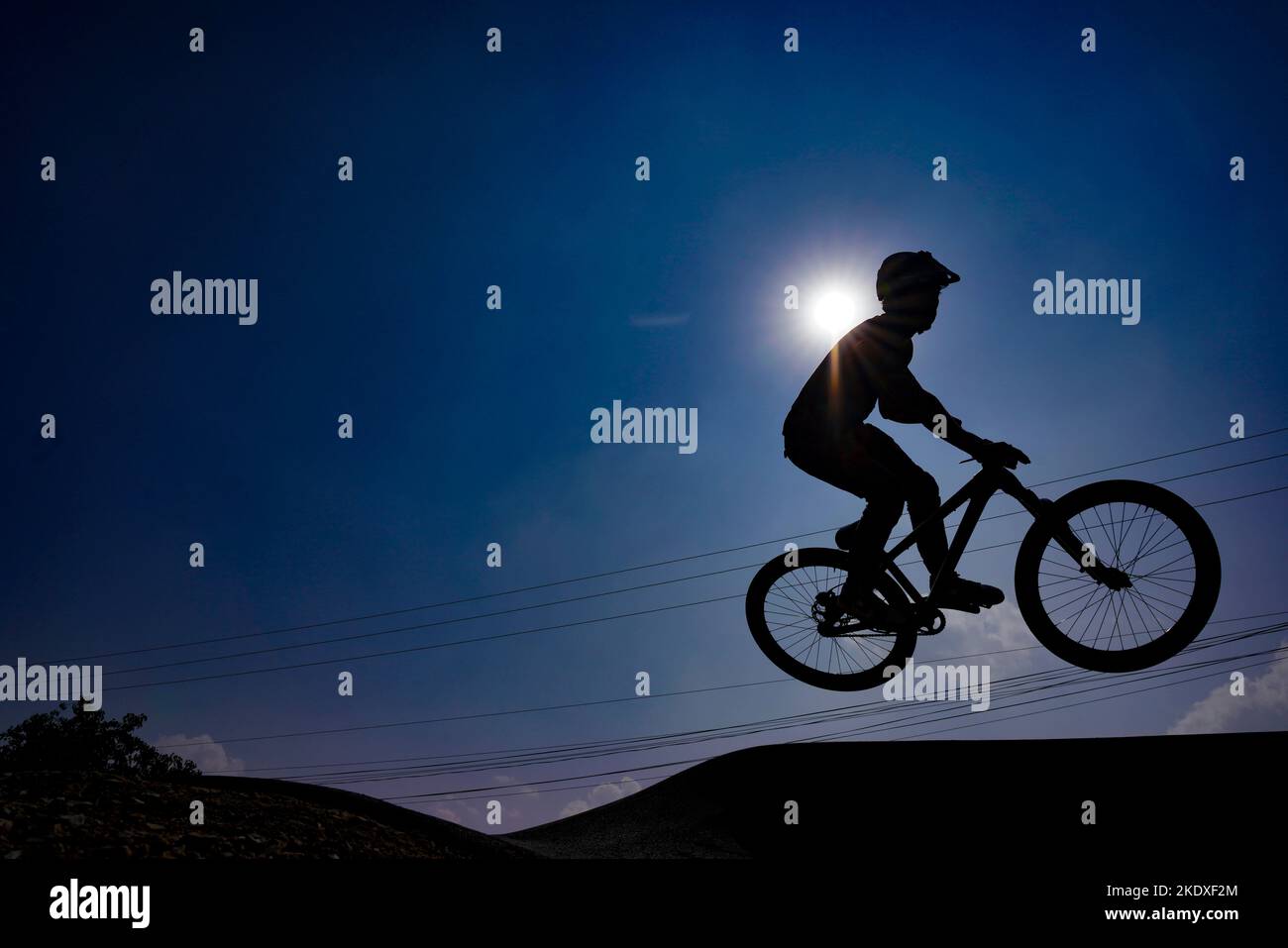 Kathmandu, Nepal. 9th Nov, 2022. Mountain bikers perform stunts on ...