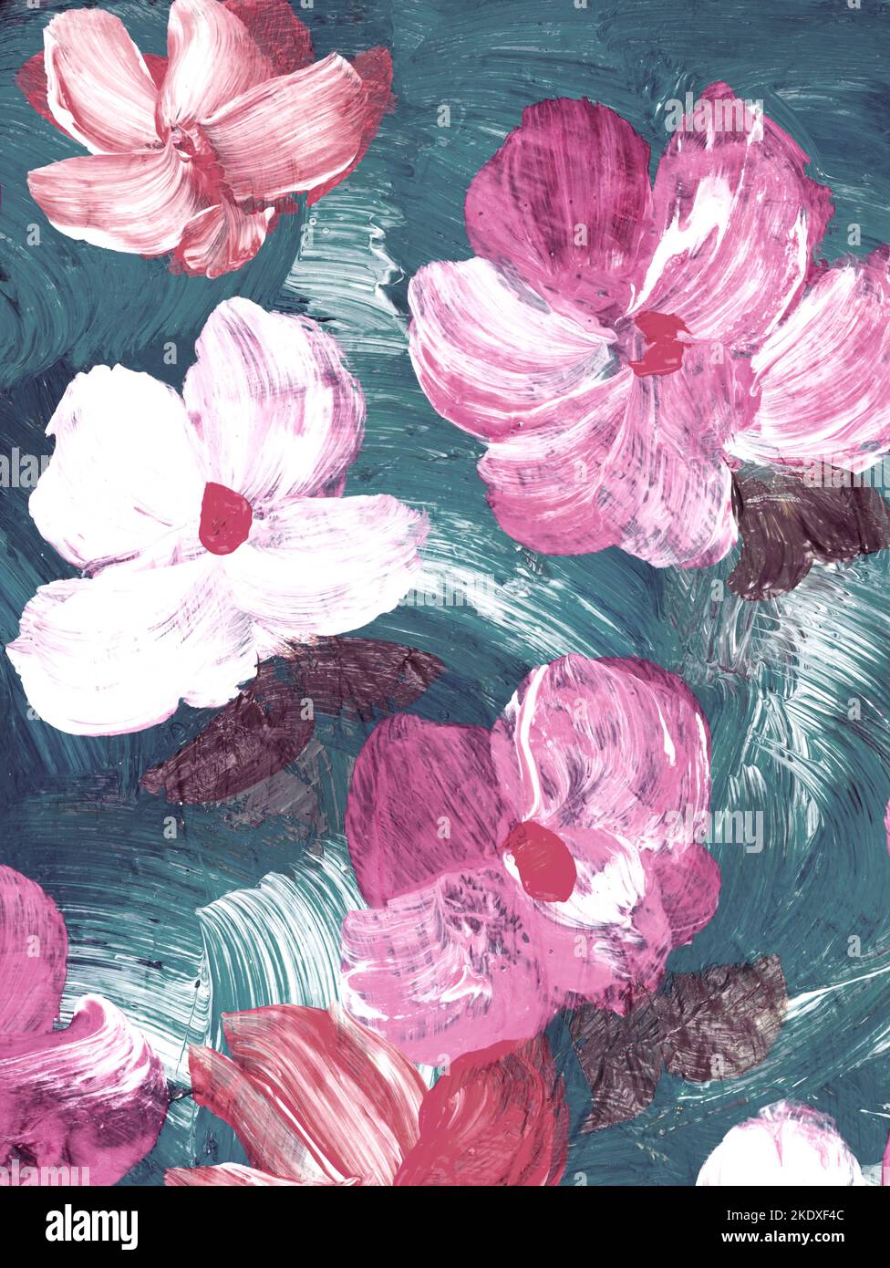 Abstract flowers, original hand drawn, impressionism style, color ...