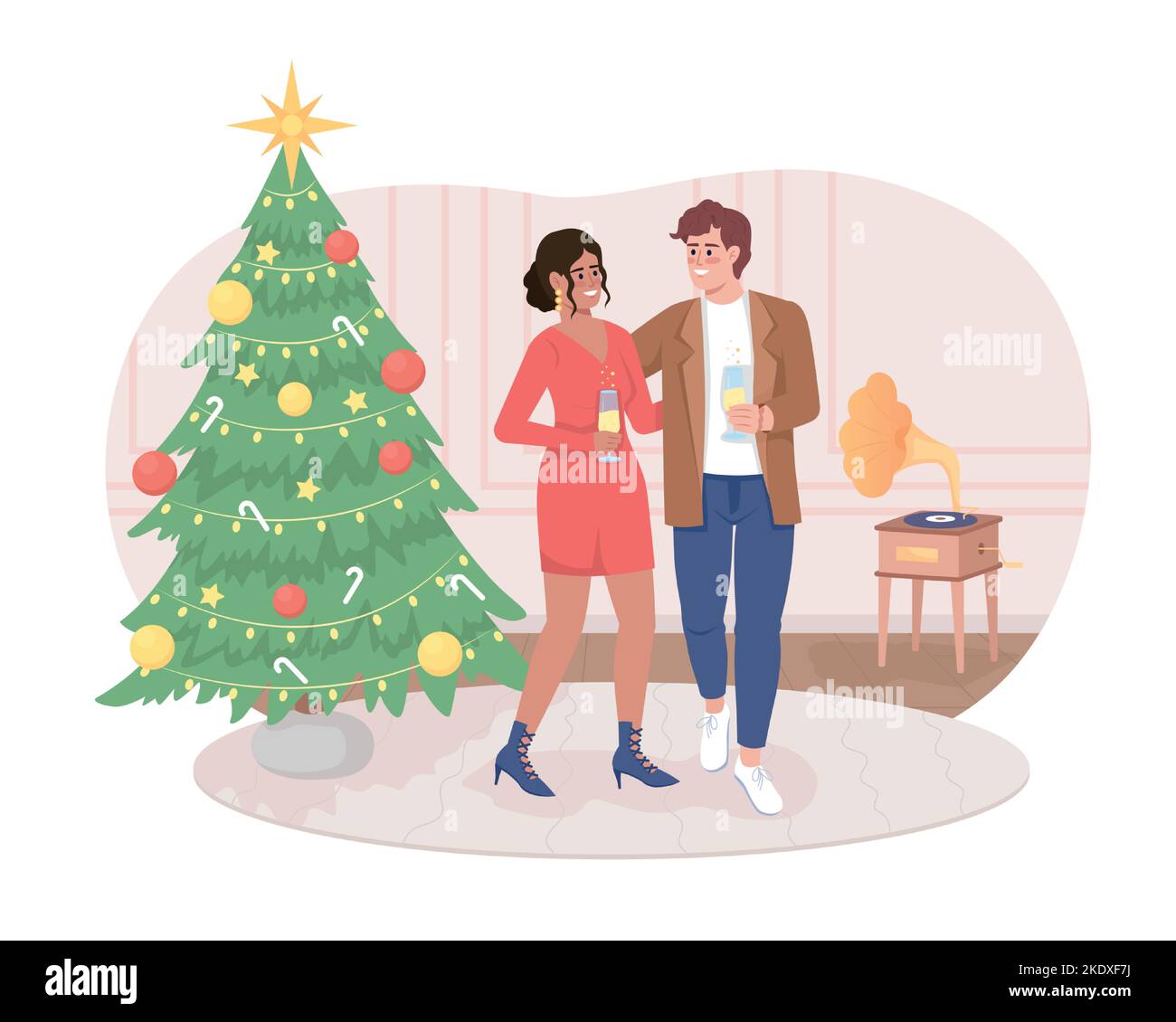 Couple celebrating Christmas 2D vector isolated illustration Stock ...