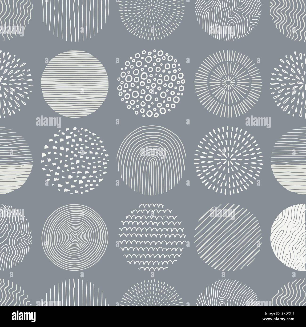 Hand Drawn Black White Circle Seamless Pattern Doodle Style Abstracrt Textured Scribble