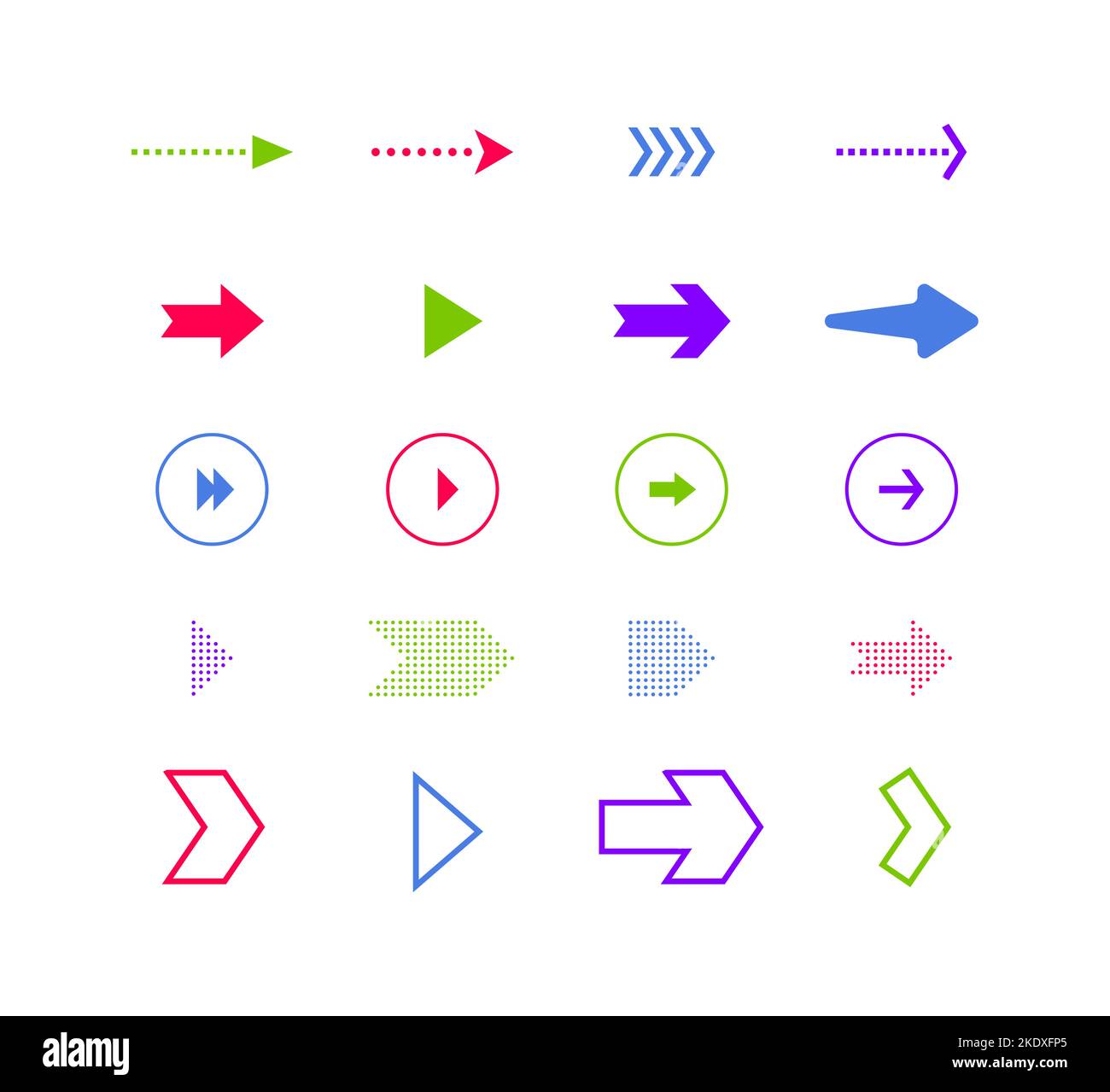 Arrows icons. Set of colored vector arrows isolated on white background ...