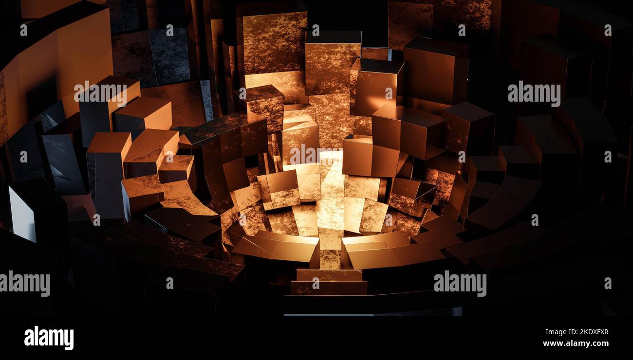 Circular Cubic Environment With Metal Surface And Glowing Lights 3d Render Illustration Stock