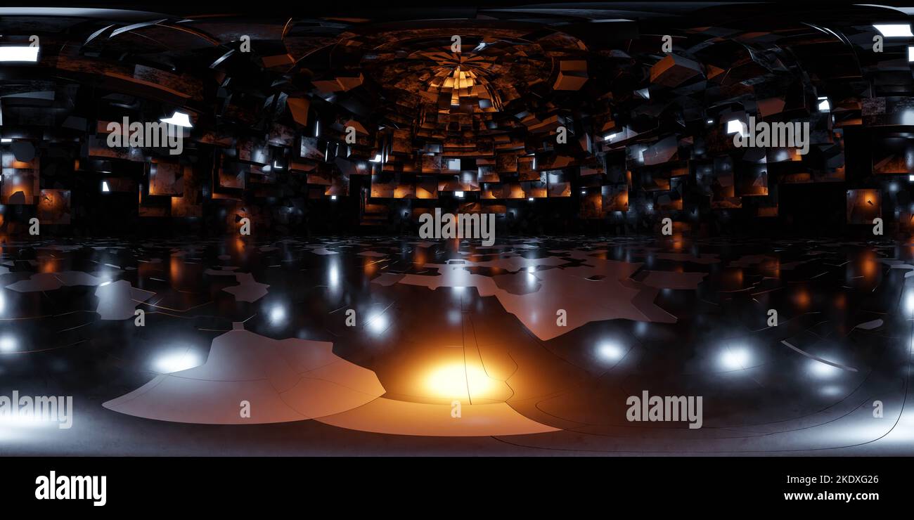 360 degree full panorama environment map of dark empty big hall with ...