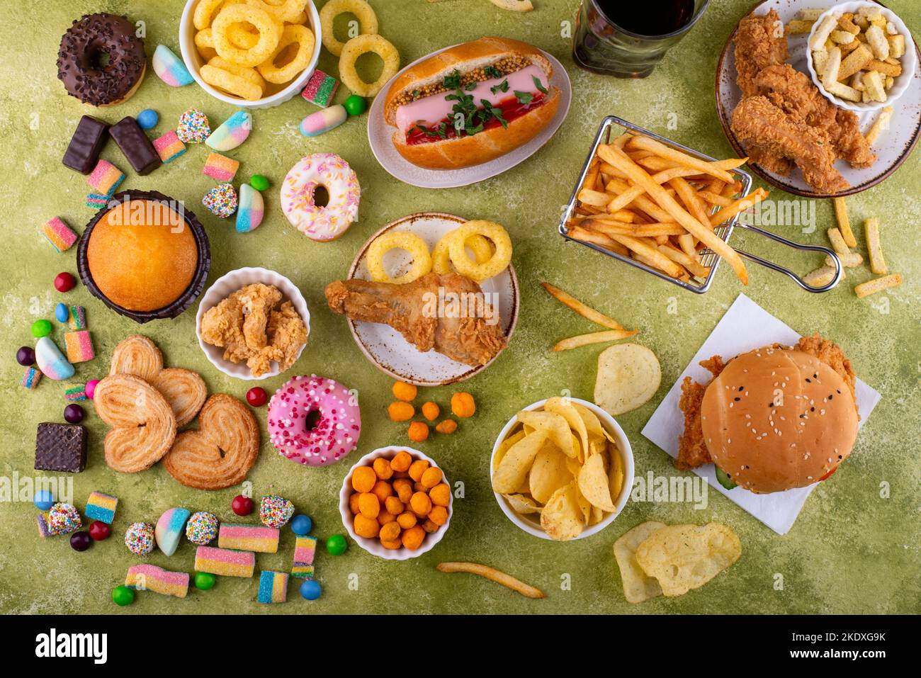 Assortment of various unhealthy junk food Stock Photo - Alamy