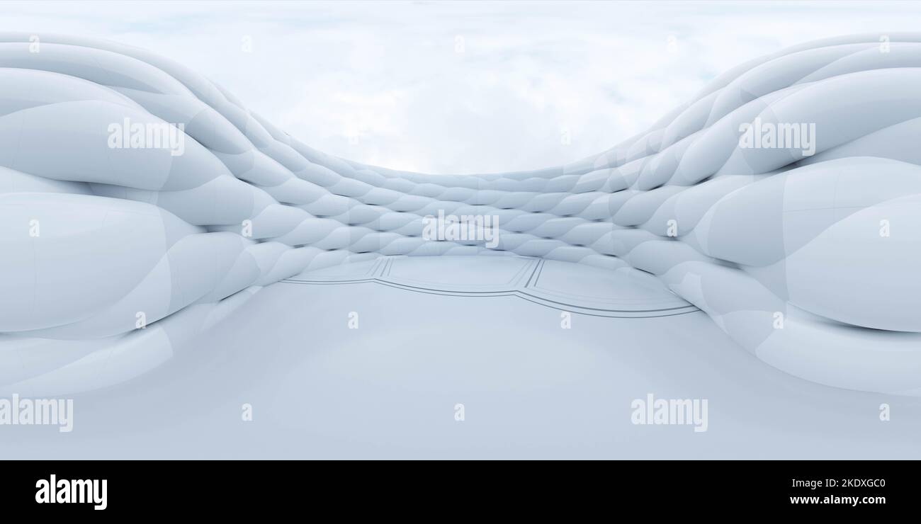 360 degree full panorama environment map of bright white metallic walls ...