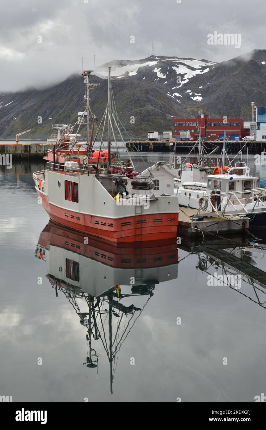 Harbour with smal fishing boats Norway rough cold wet Stock Photo - Alamy