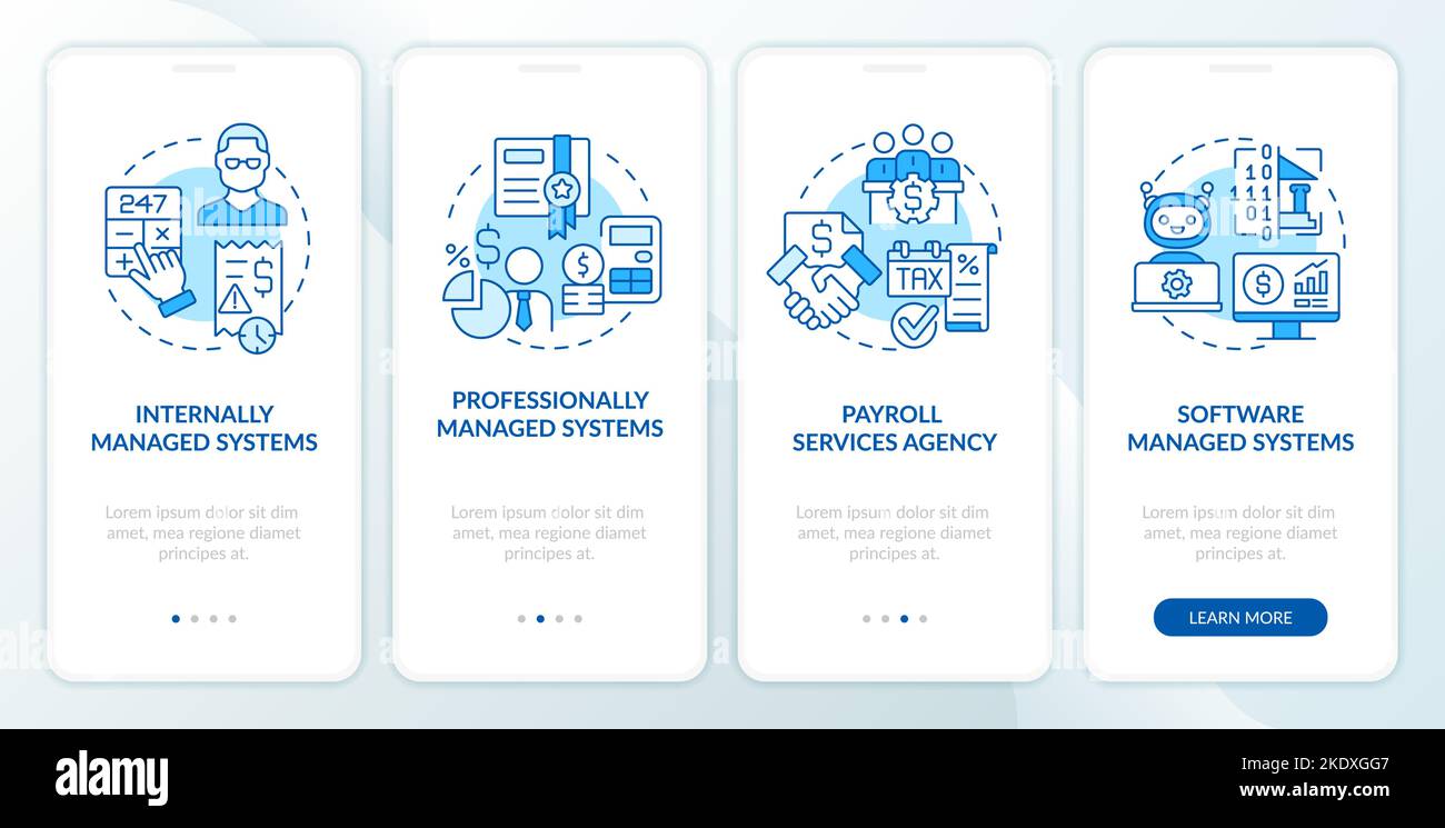 Types of payroll systems blue onboarding mobile app screen Stock Vector ... Types of payroll systems blue onboarding mobile app screen Stock Vector ...