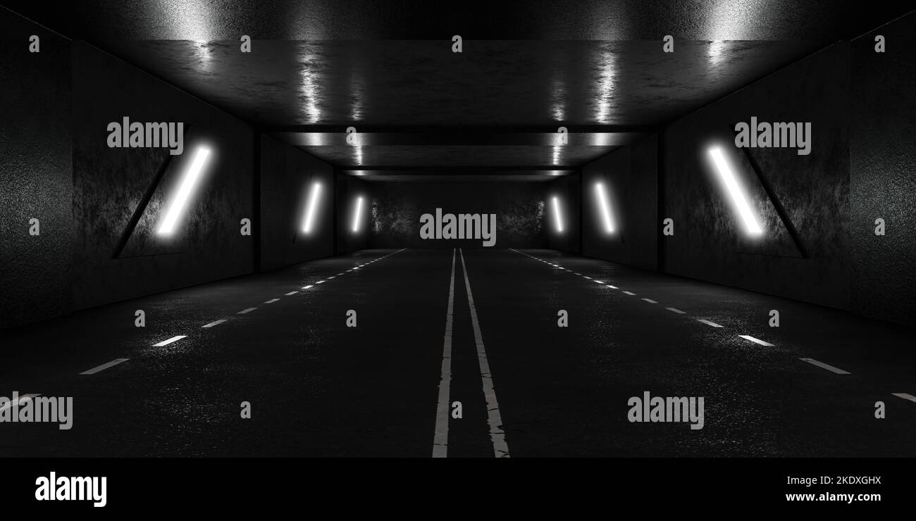 dark road highway underground tunnel with lights 3d render illustration ...