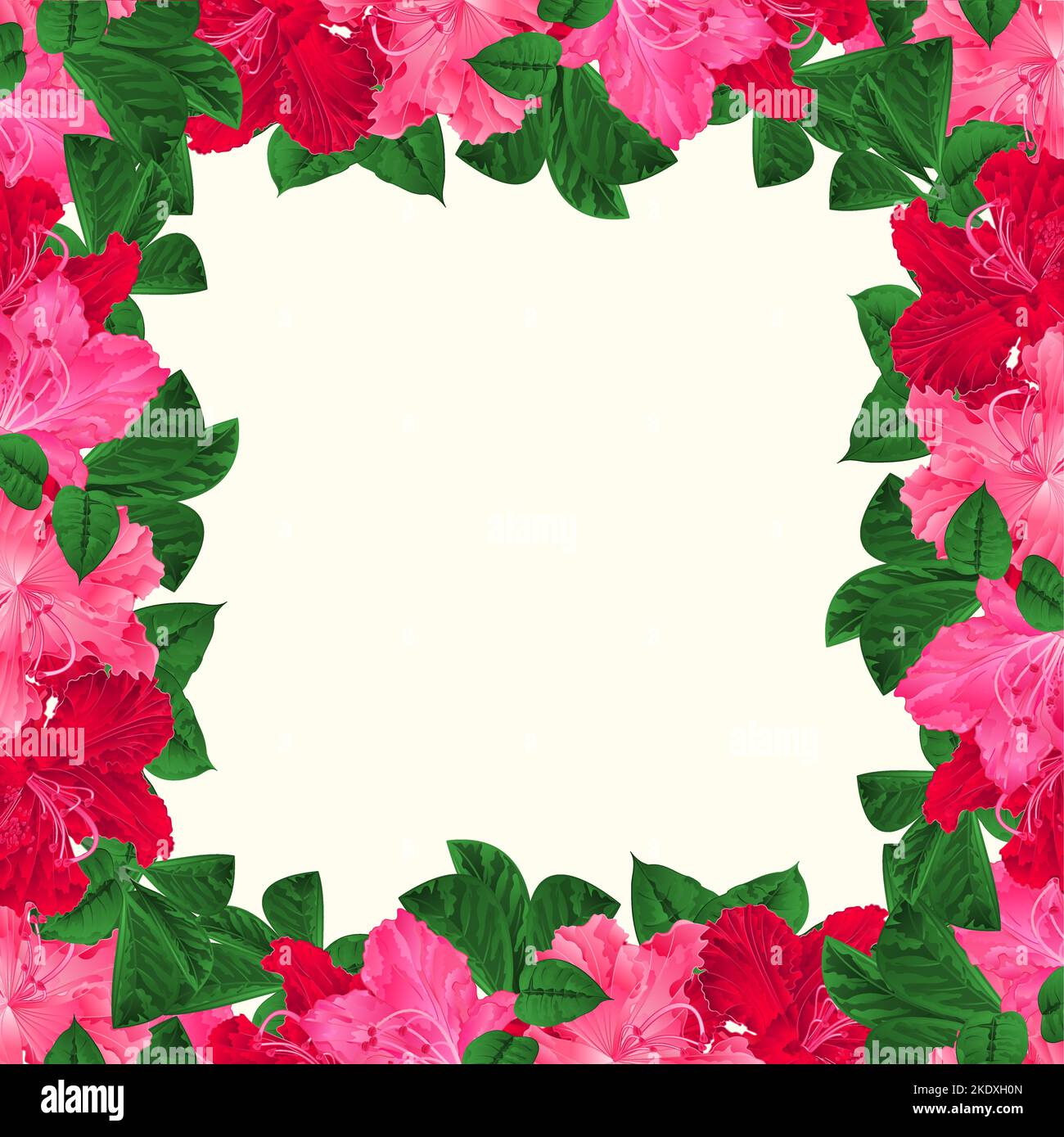 Floral frame festive background with blooming branches pink and red ...