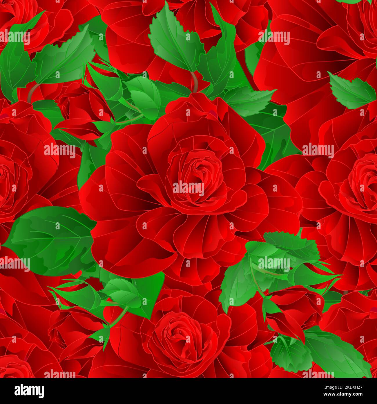 Seamless texture Stem flower red rose and leaves vintage vector illustration editable hand draw ...