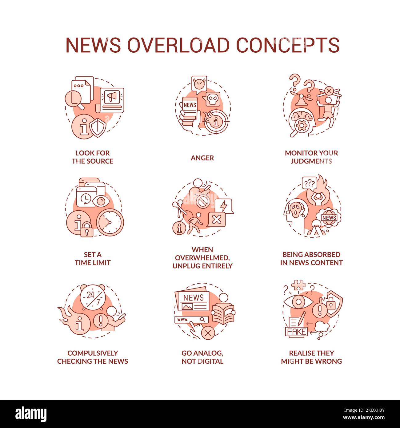 News overload red concept icons set Stock Vector Image & Art - Alamy