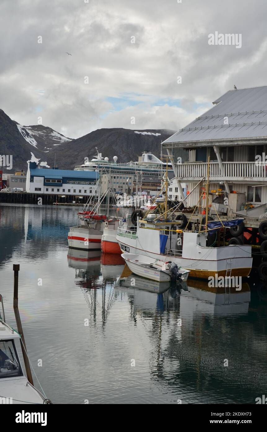 Harbour with smal fishing boats Norway rough cold wet Stock Photo - Alamy