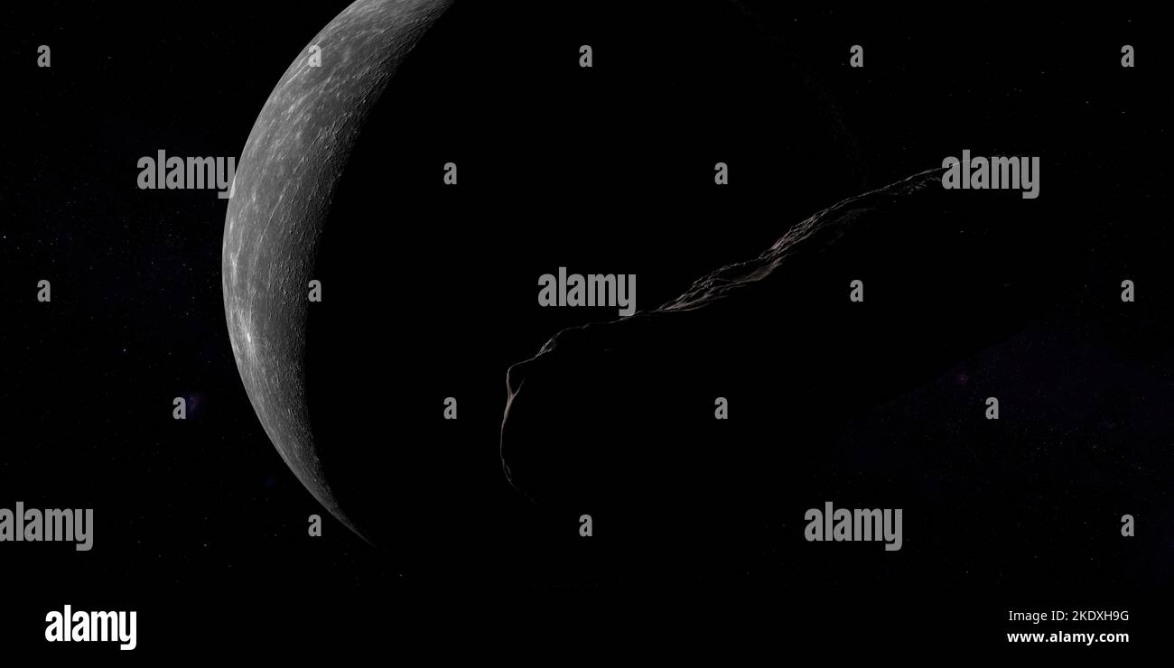 Oumuamua, interstellar object, orbiting near Mercury planet Stock Photo ... Oumuamua, interstellar object, orbiting near Mercury planet Stock Photo ...