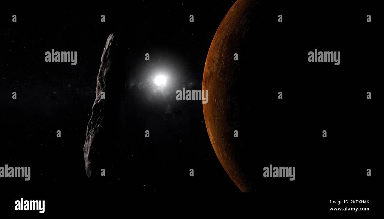 Oumuamua, interstellar object, orbiting near Venus planet Stock Photo ... Oumuamua, interstellar object, orbiting near Venus planet Stock Photo ...