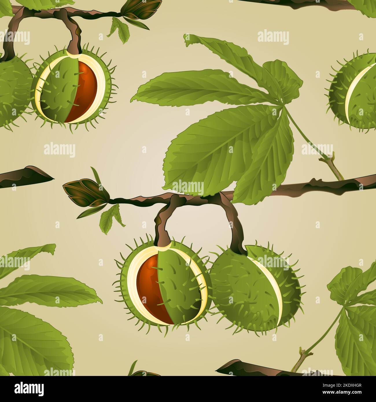 Seamless texture Chestnut tree conkers with leaves vintage fall ...