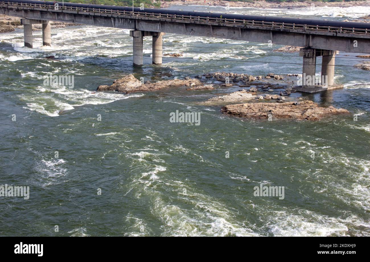 Kaveri river in full flow after water released from the Mettur dam ...