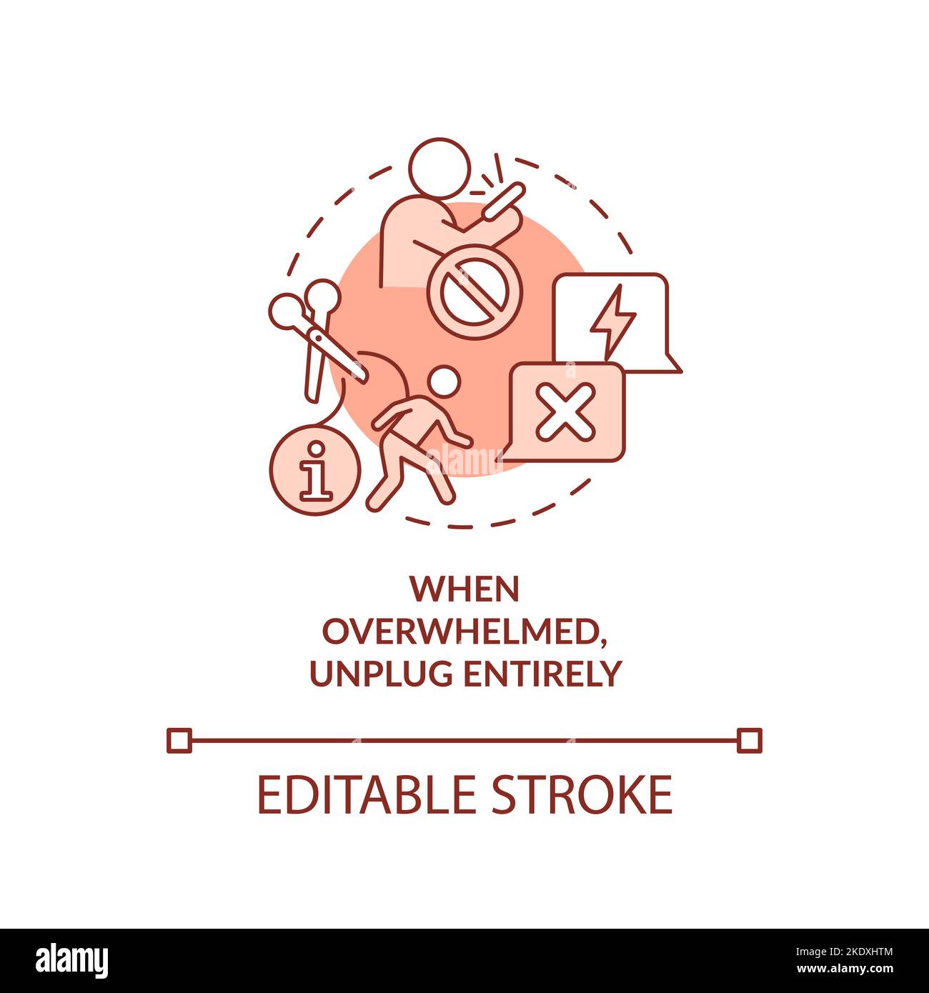 Unplug when feeling overwhelmed red concept icon Stock Vector Image ...