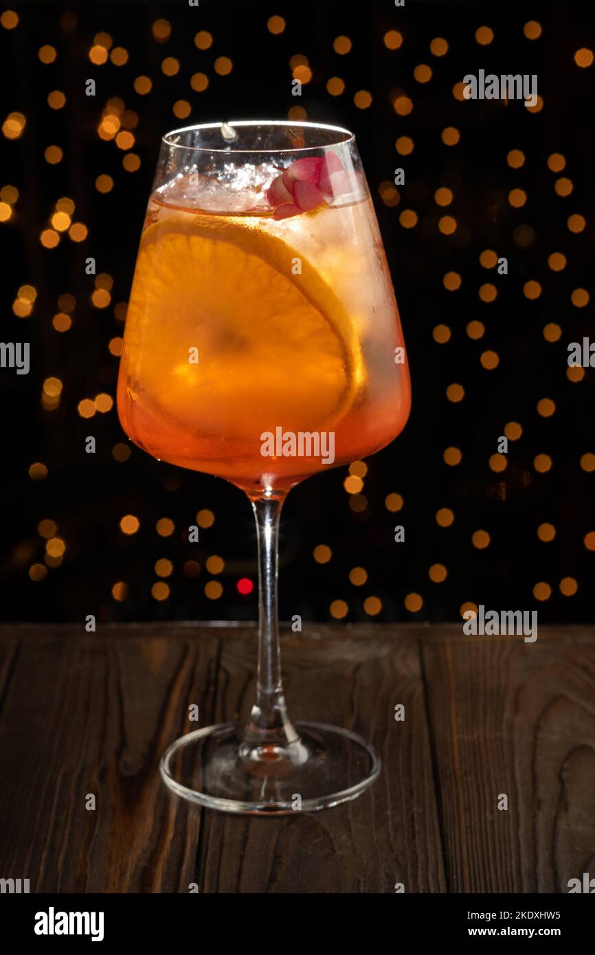Aperol Spritz cocktail on wood table in the bar. orange alcohol ...